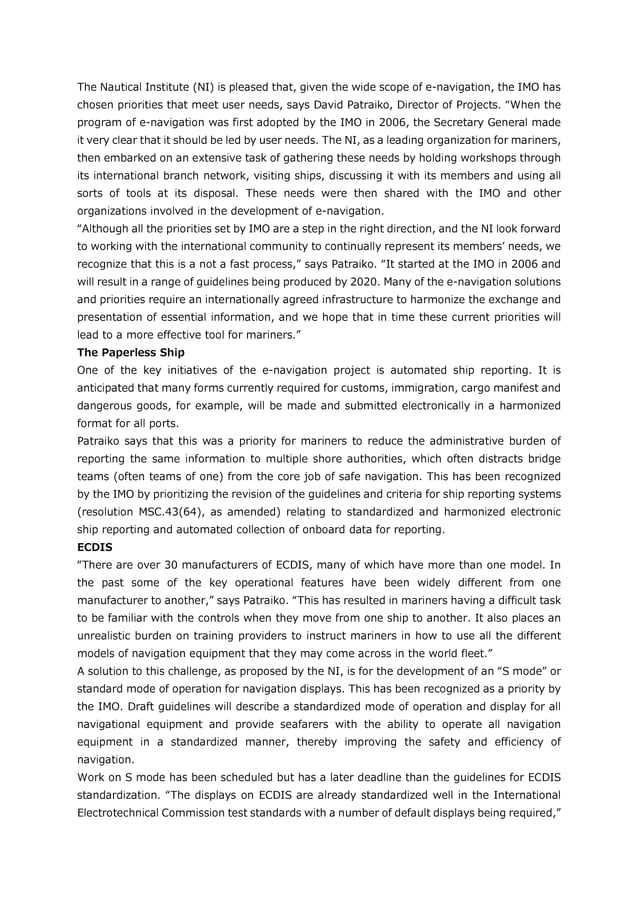 Imo prioritizes e-navigation | PDF | Cruises | Travel Type