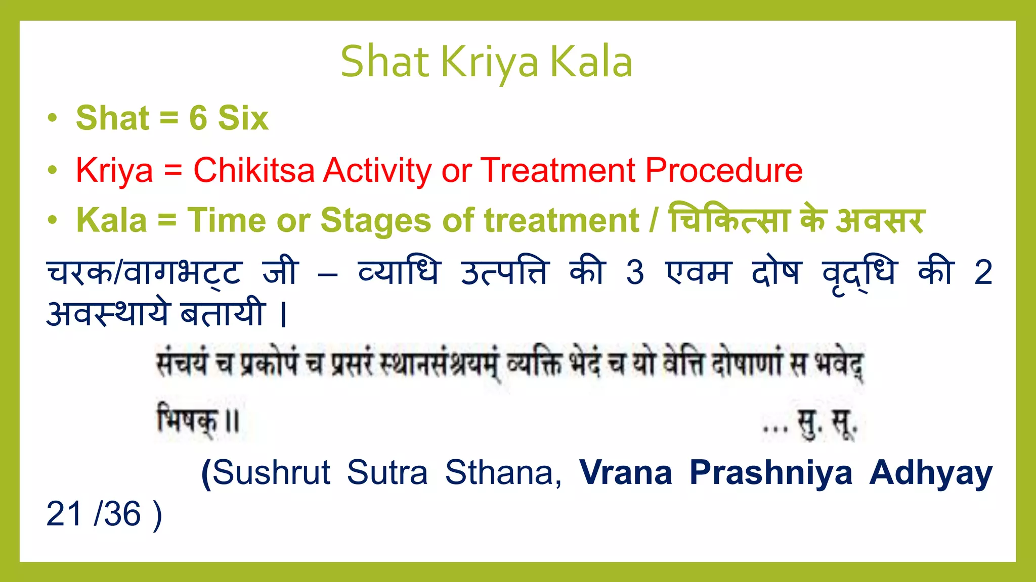 Imortance of shatkriyakala in chikitsa - Dr Vinod Gautam | PPTX