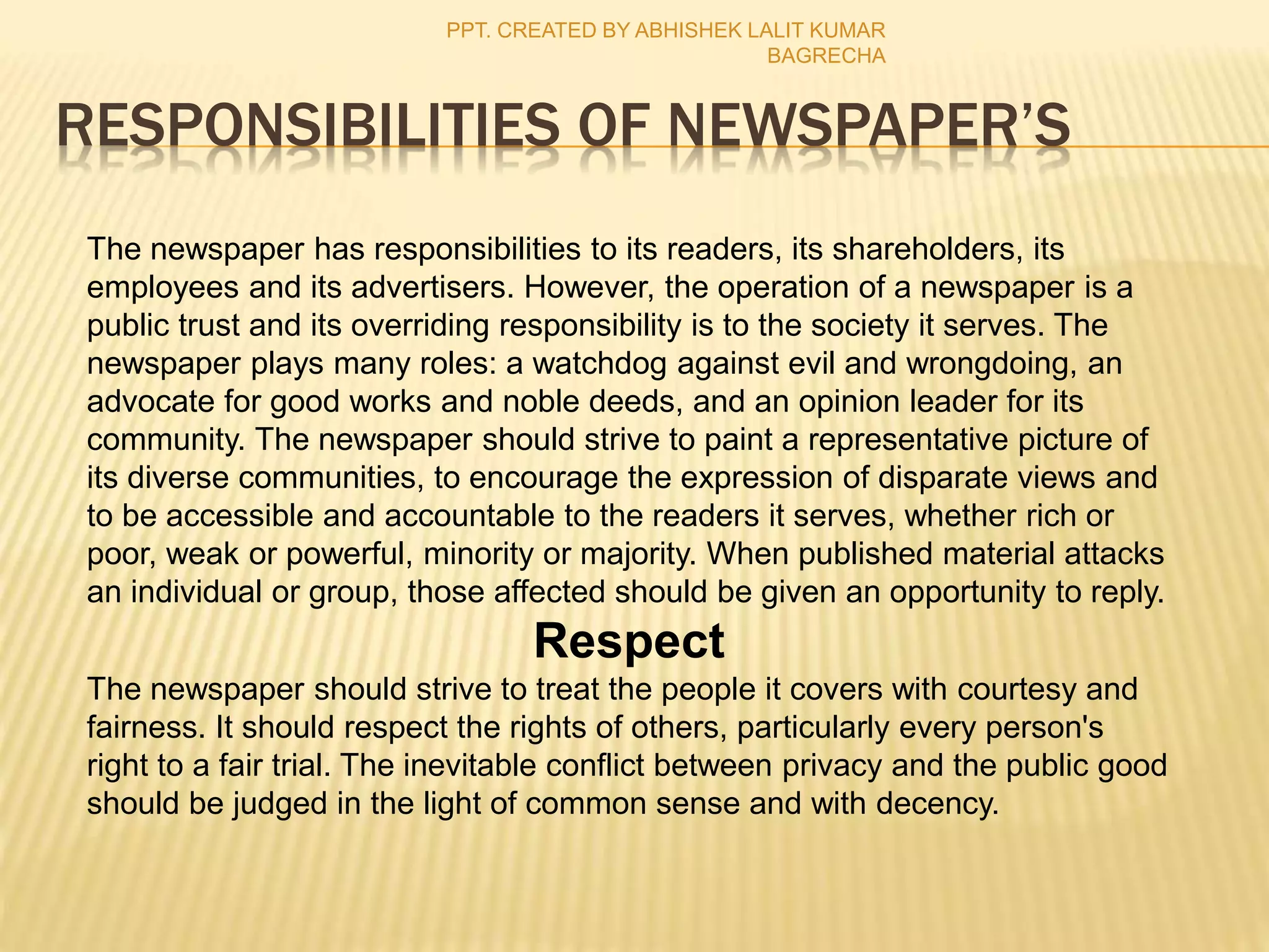 IMPORTANCE OF NEWSPAPER IN A NEW MANNER (BY:- ABHISHEK L. BAGRECHA) | PPSX