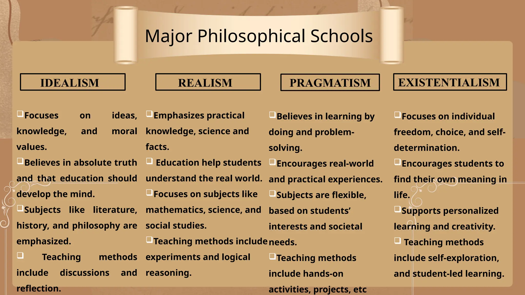 Philosophy of education, Idealism, Realism | PPTX