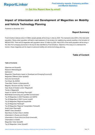 Impact of Urbanization and Development of Megacities on Mobility and Vehicle Technology Planning ...