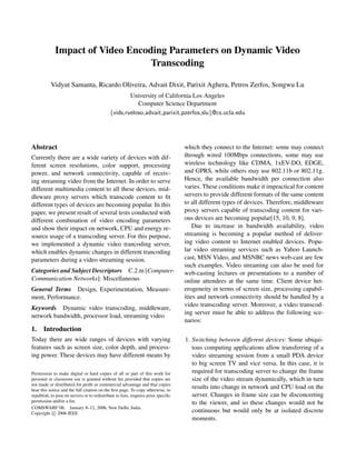 Impact of Video Encoding Parameters on Dynamic Video Transcoding | PDF | Computer Networking ...