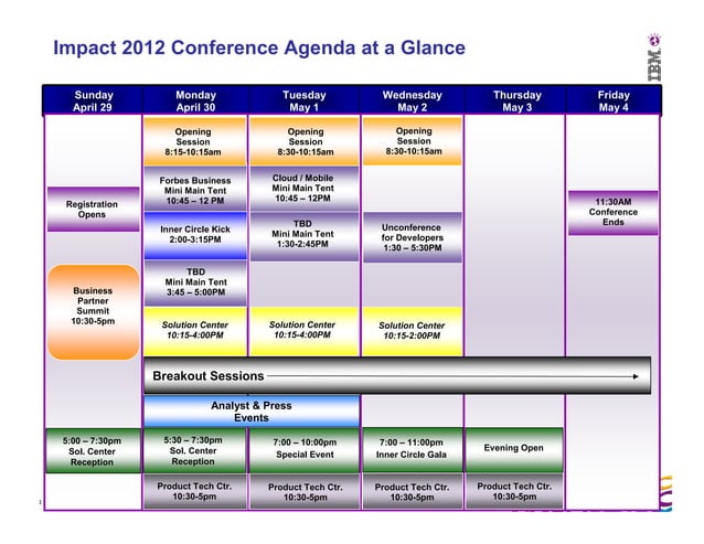 IBM Impact 2012 Conference Week at a Glance | PDF | Business Expos ...