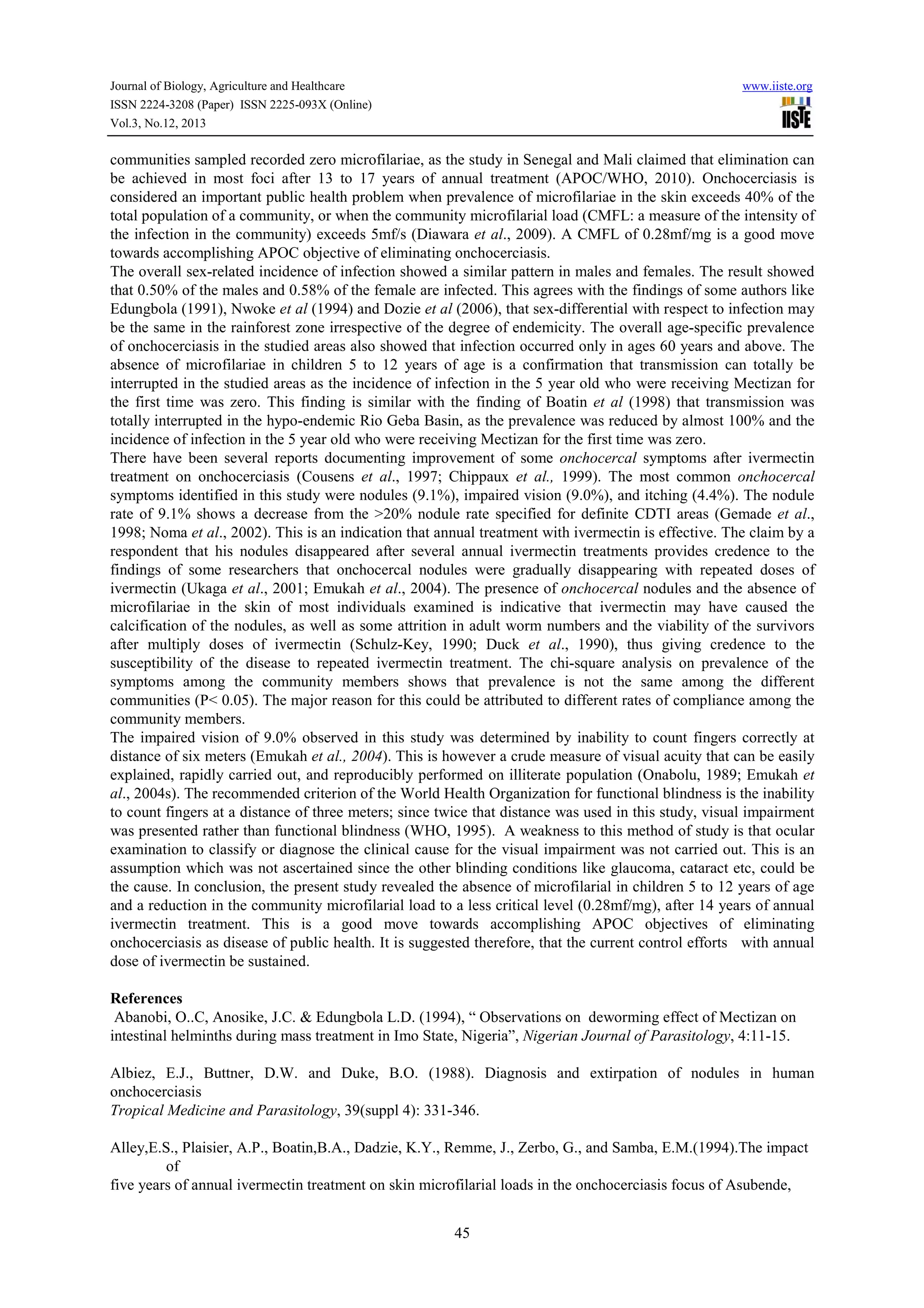 Impact Assessment Of Repeated Mass Ivermectin Treatment On Pdf