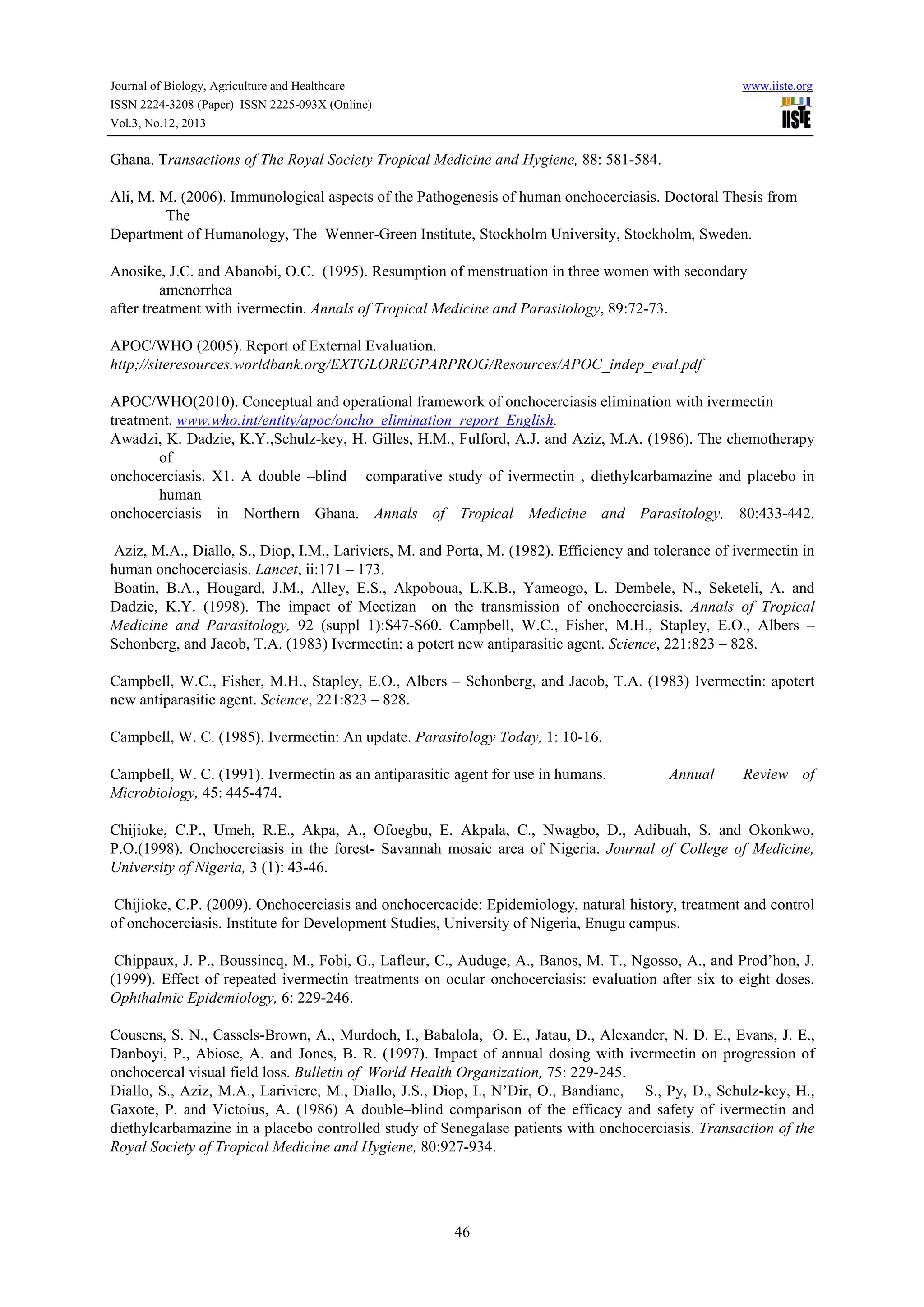 Impact Assessment Of Repeated Mass Ivermectin Treatment On Pdf