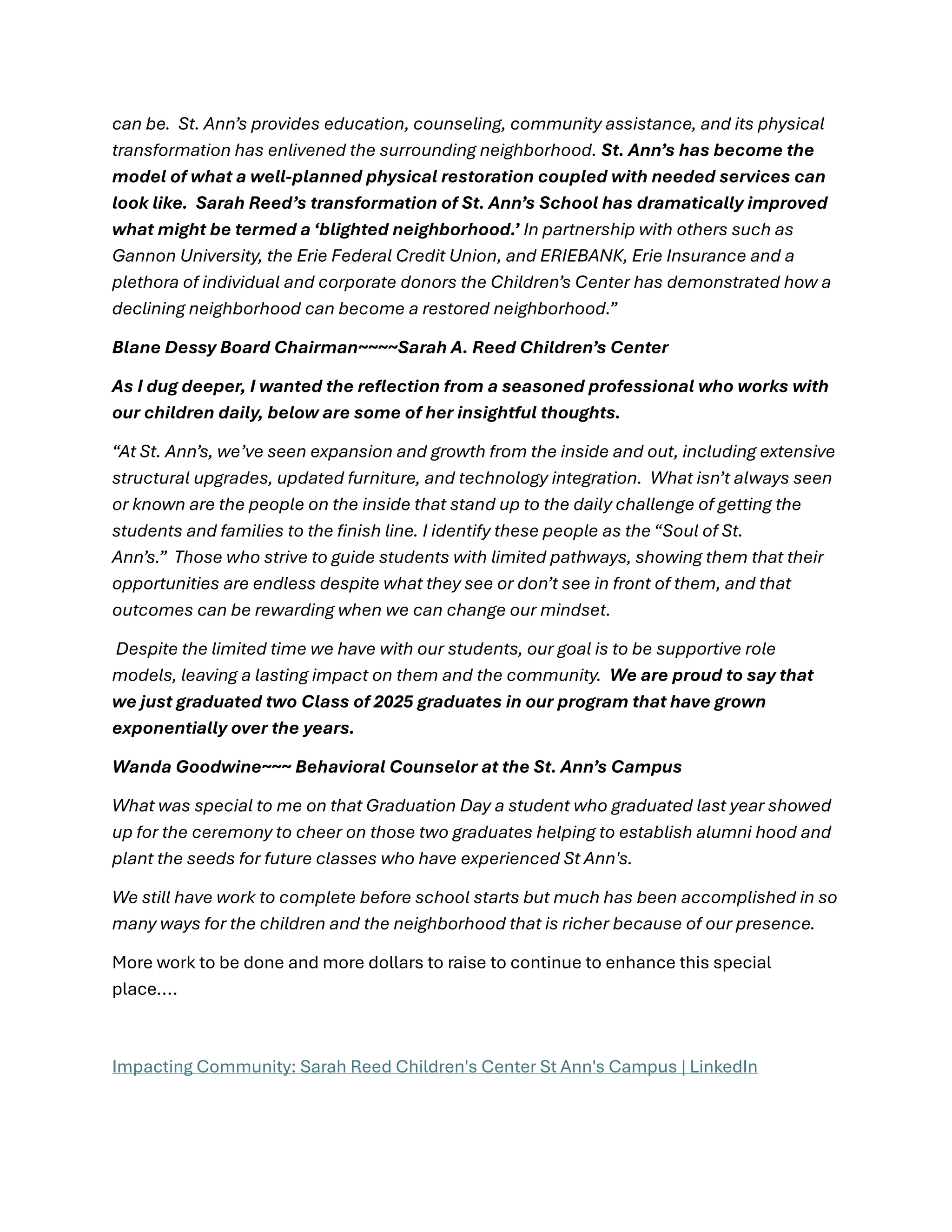 Impacting Community - Sarah Reed Children's Center St. Ann's Campus 7. ...