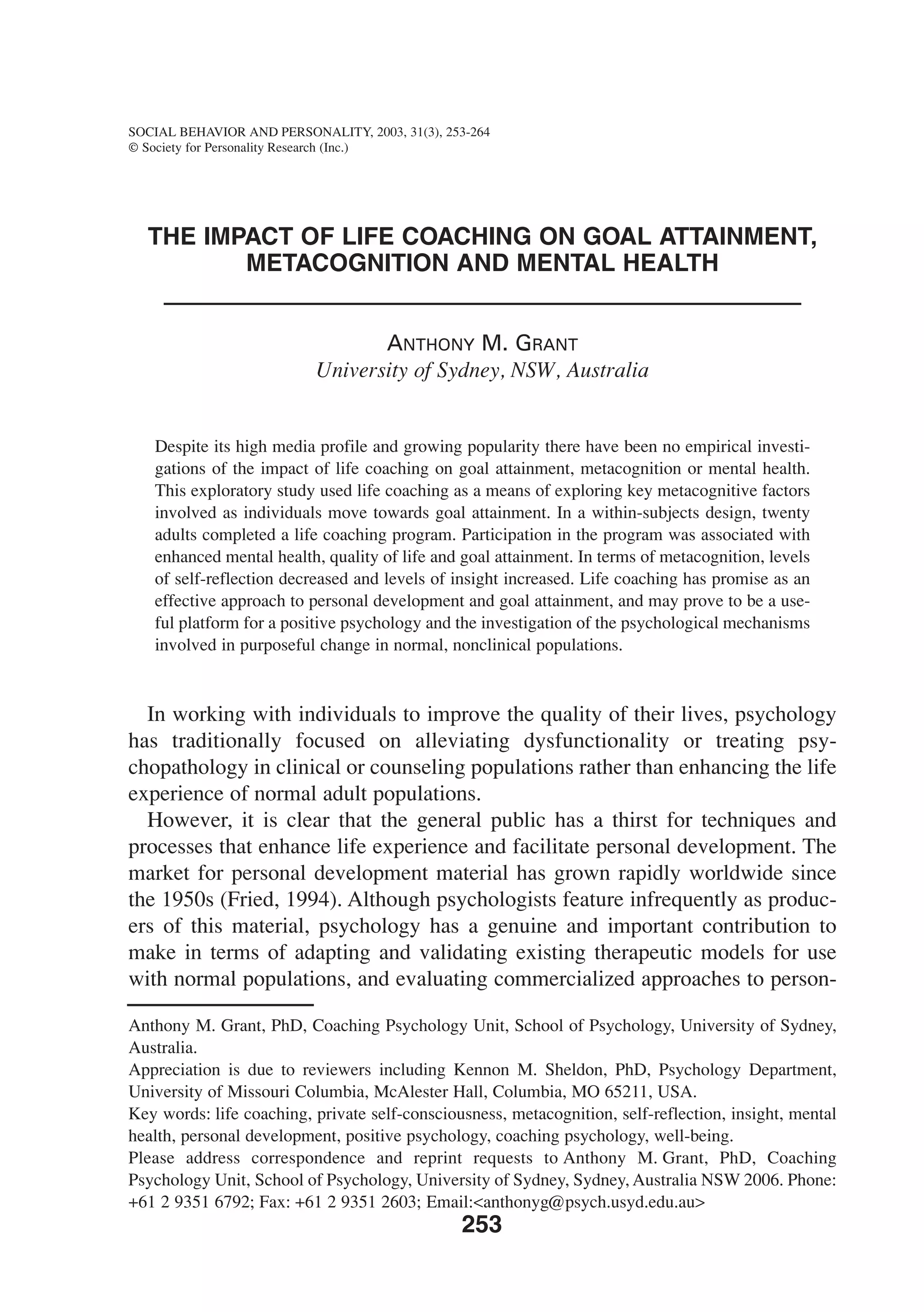 Impact Life Coaching Sbp 2003 | PDF | Physical Therapy | Wellness