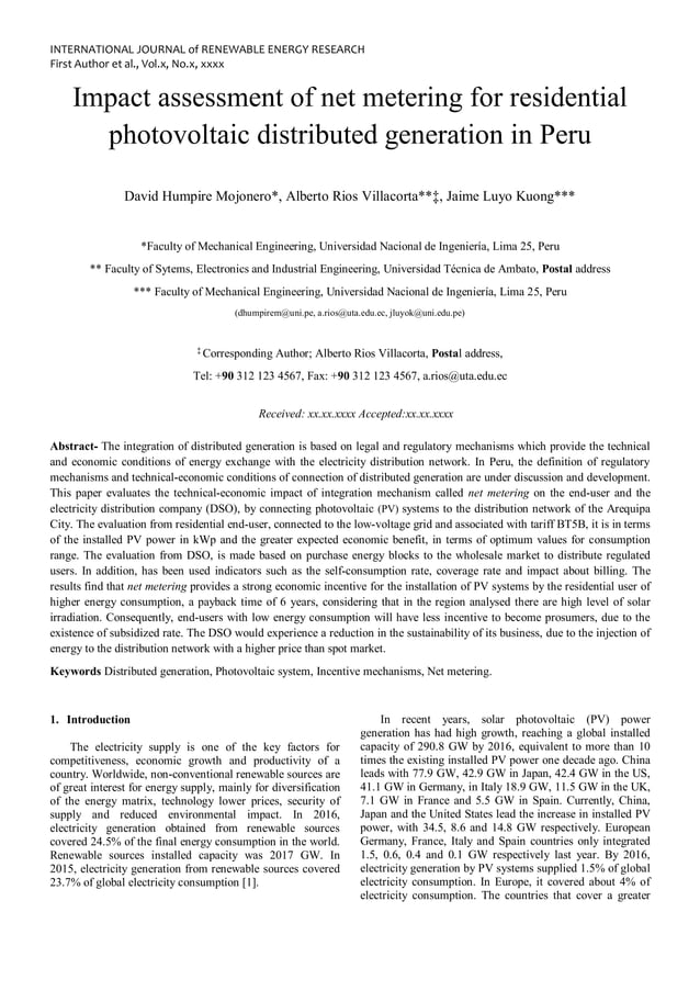 Impact net metering peru version ijrer | PDF