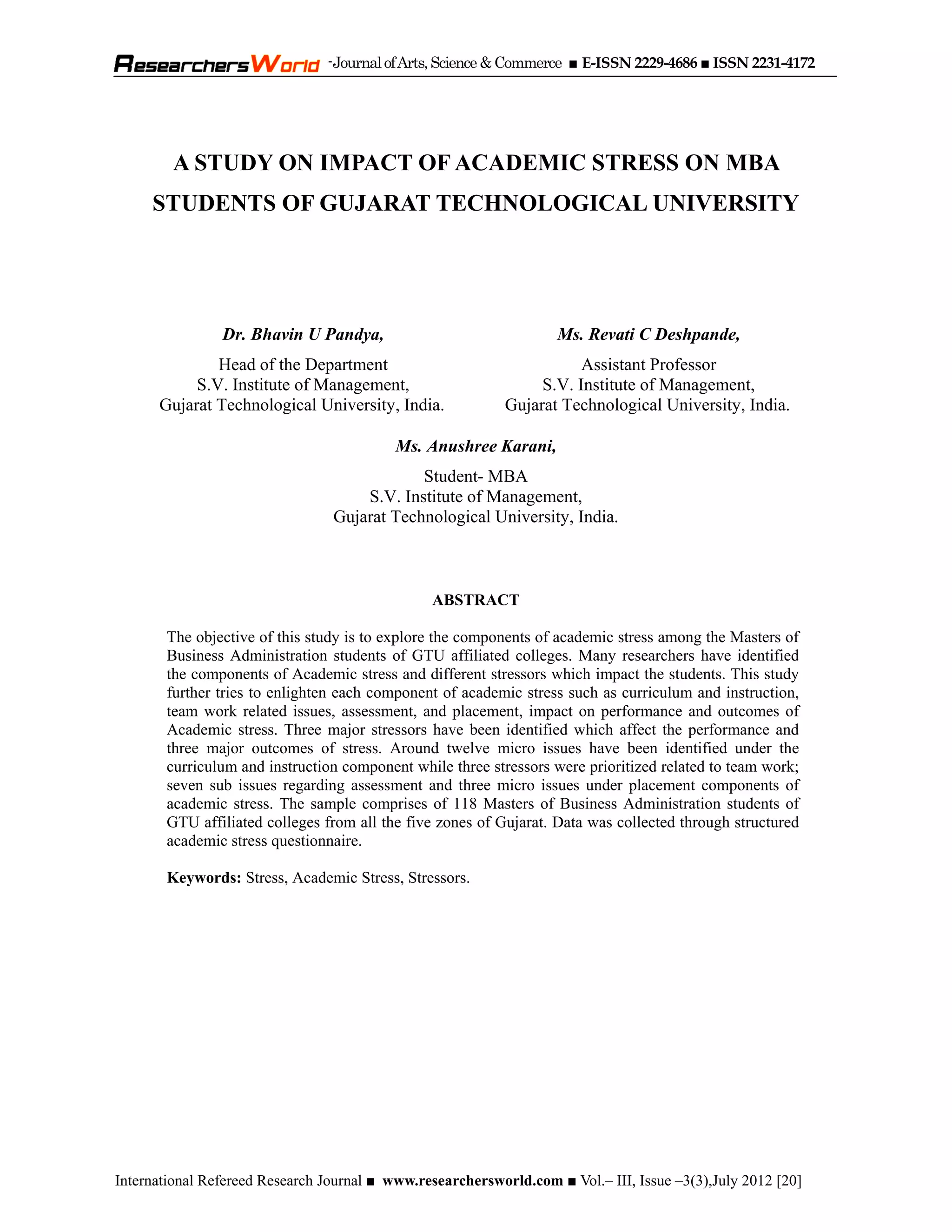 Impact of academic stress on students | PDF