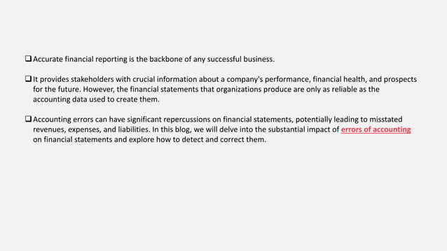 Impact Of Accounting Errors On Financial Statements Detection And Correction Pdf Stocks And