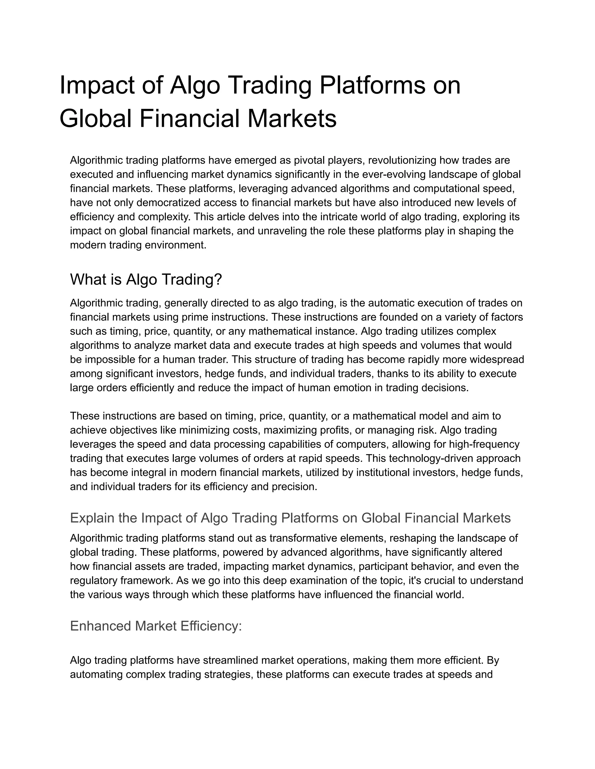 Impact Of Algo Trading Platforms On Global Financial Markets pdf