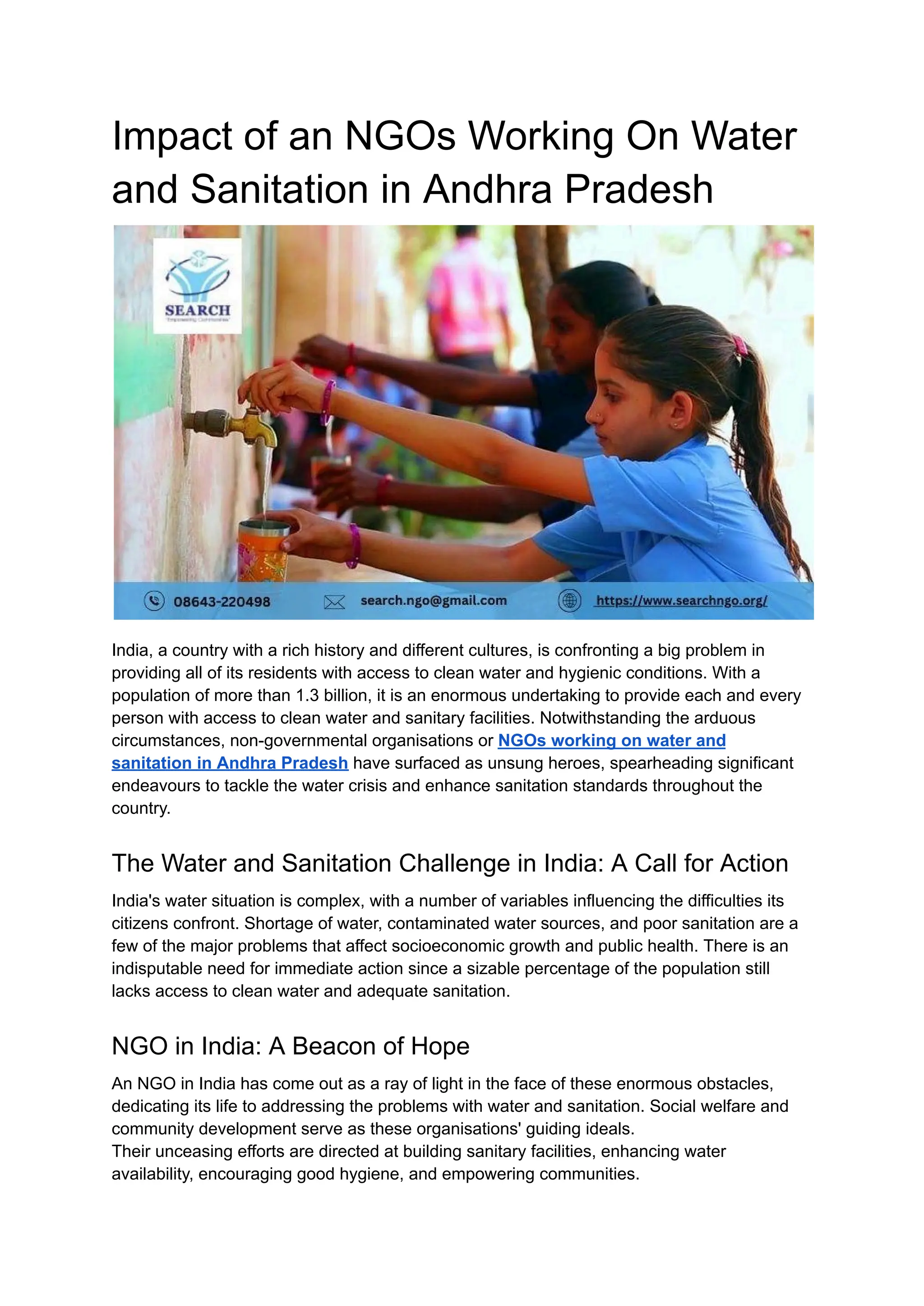 Impact of an NGOs Working On Water and Sanitation in Andhra Pradesh | PDF
