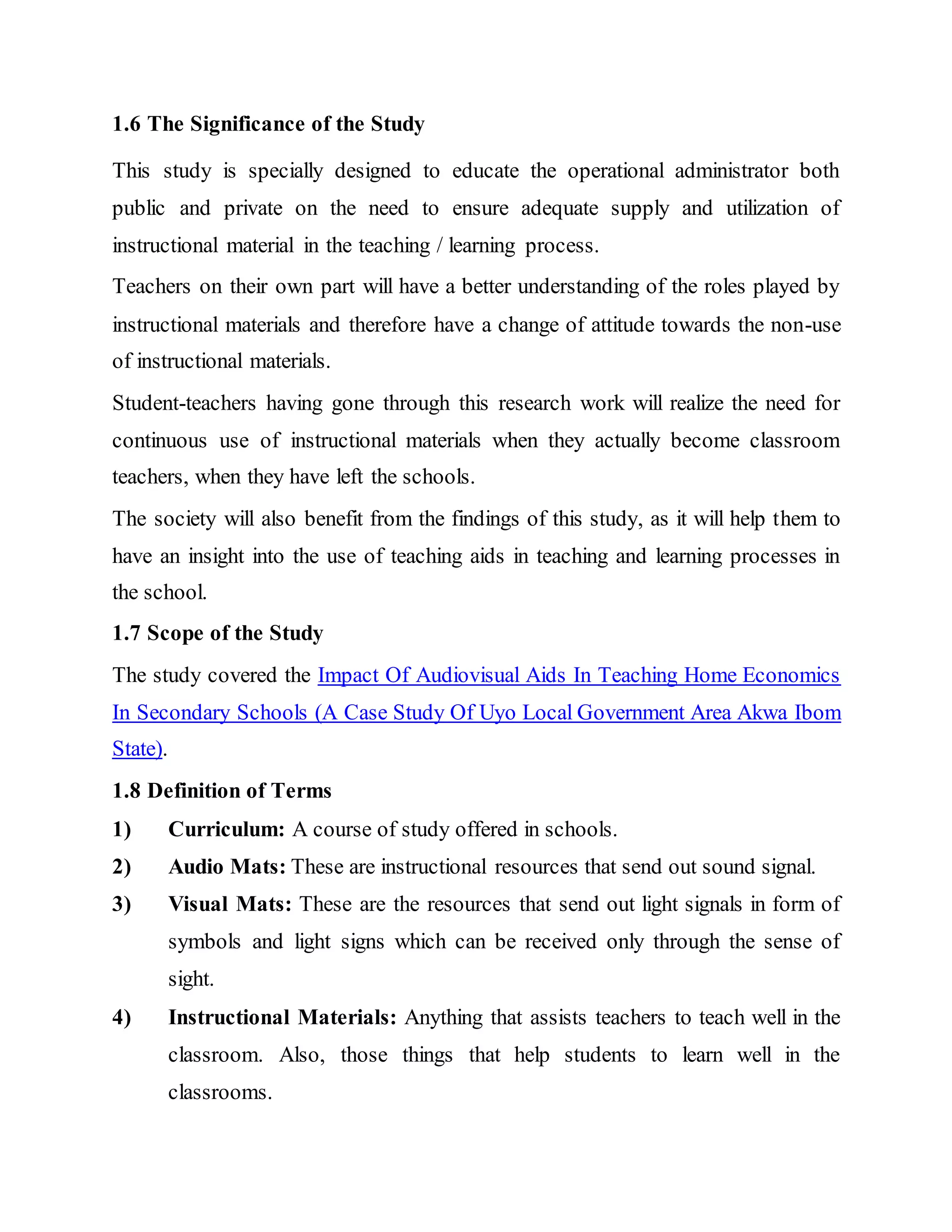 Impact of audiovisual aids in teaching home economics in secondary ...