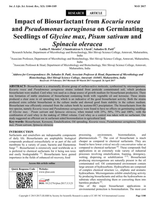Impact of Biosurfactant from Kocuria rosea and Pseudomonas aeruginosa ...