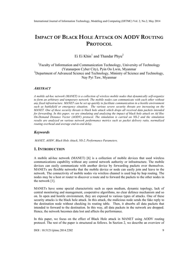 Impact of black hole attack on aodv routing protocol | PDF