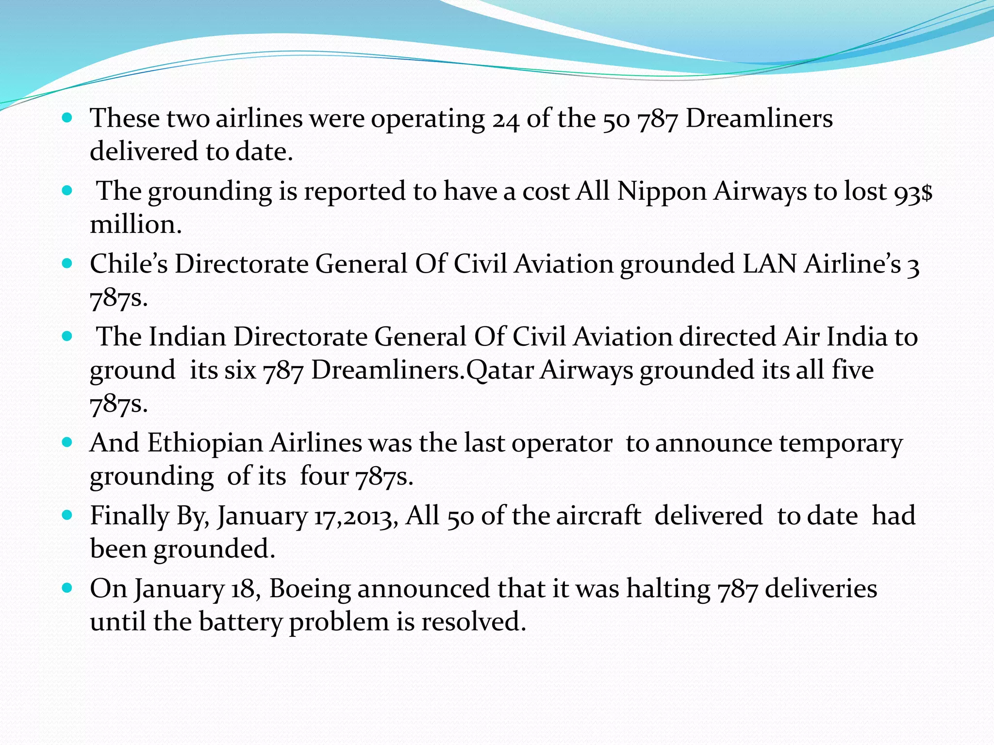 Impact of boeing 787’s battery failure on airlines | PPTX