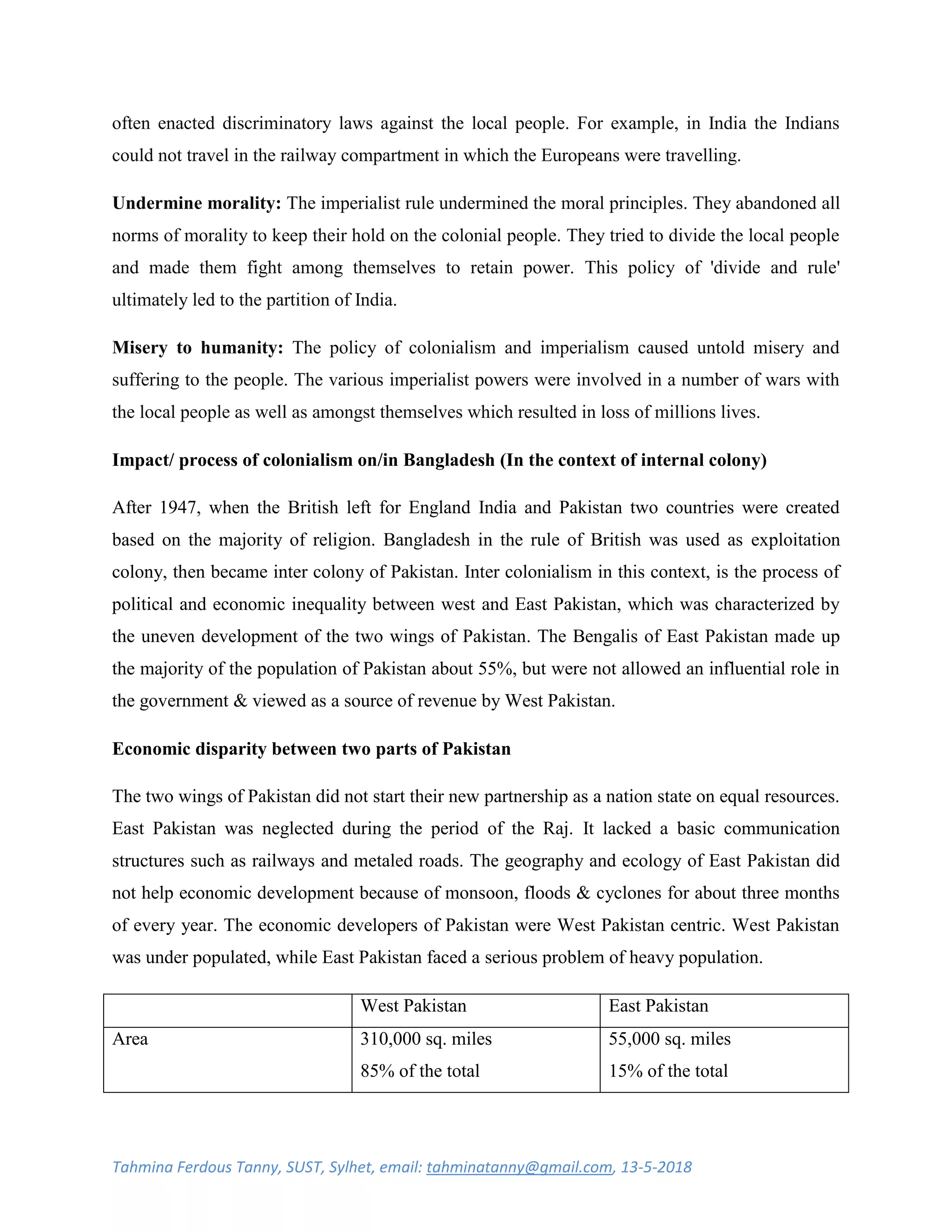 Impact of colonialism on british india and east pakistan | PDF