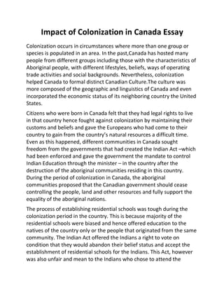 Impact of colonization in canada essay | PDF