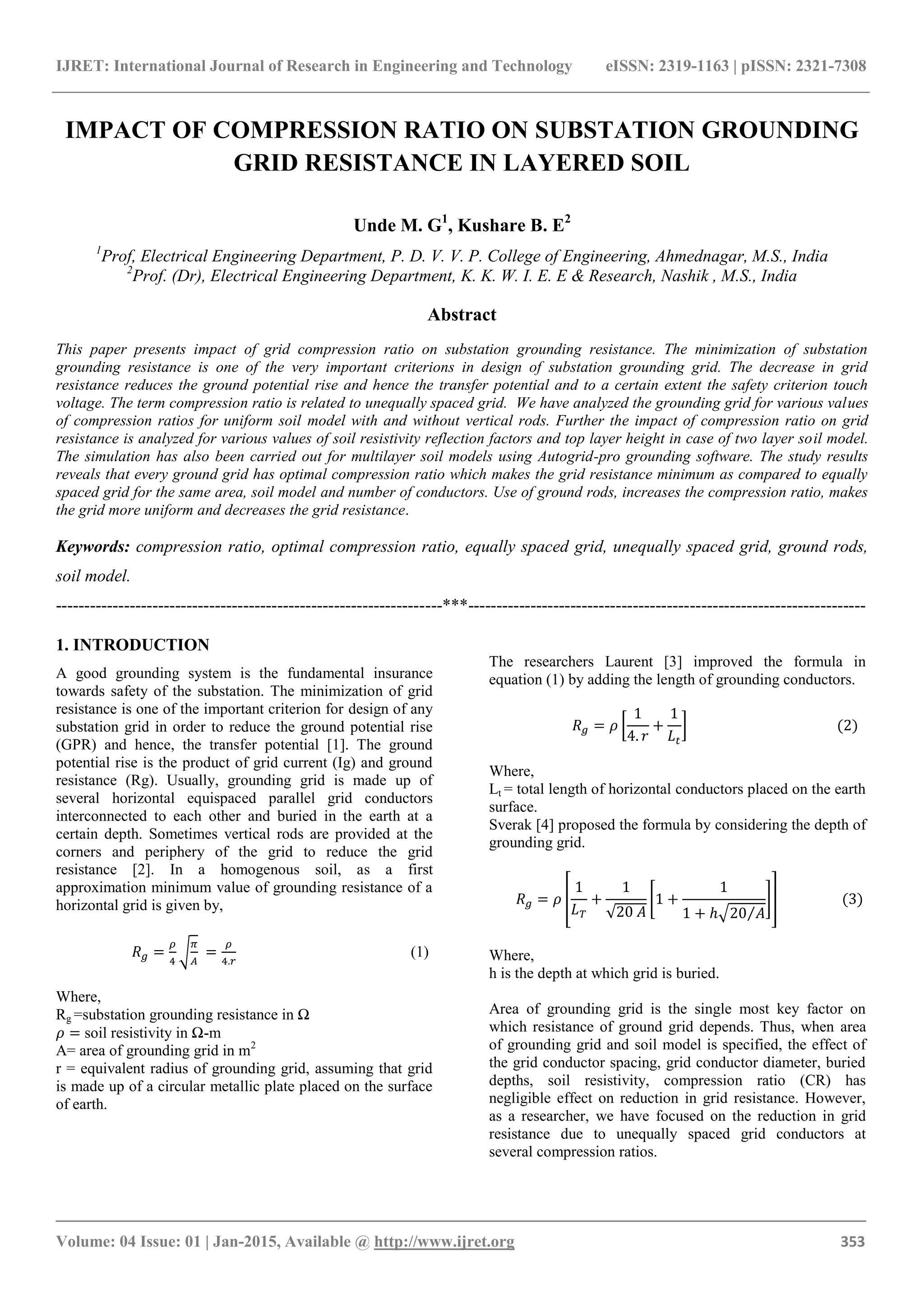 Impact of compression ratio on substation grounding grid resistance in ...