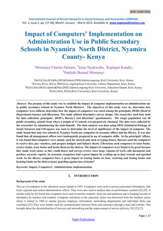 Impact of Computers’ Implementation on Administration Use in Public ...