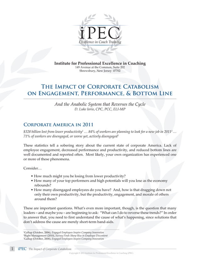 Impact of corporate catabolism from iPec | PDF