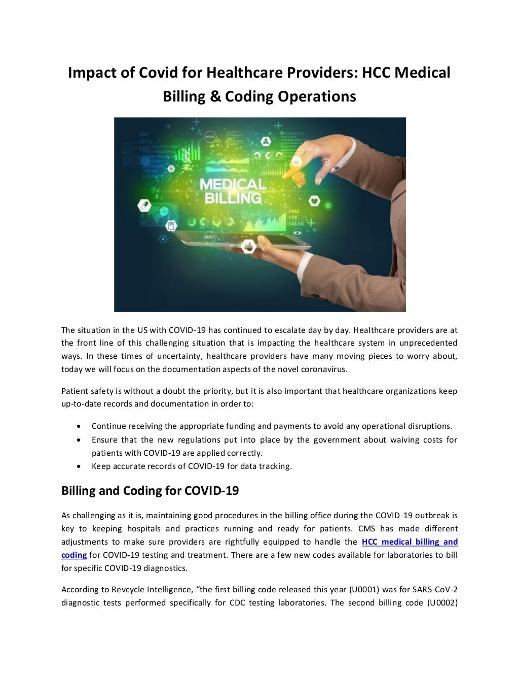 Impact of Covid on Healthcare Providers: HCC Medical Billing & Coding Operations | PDF