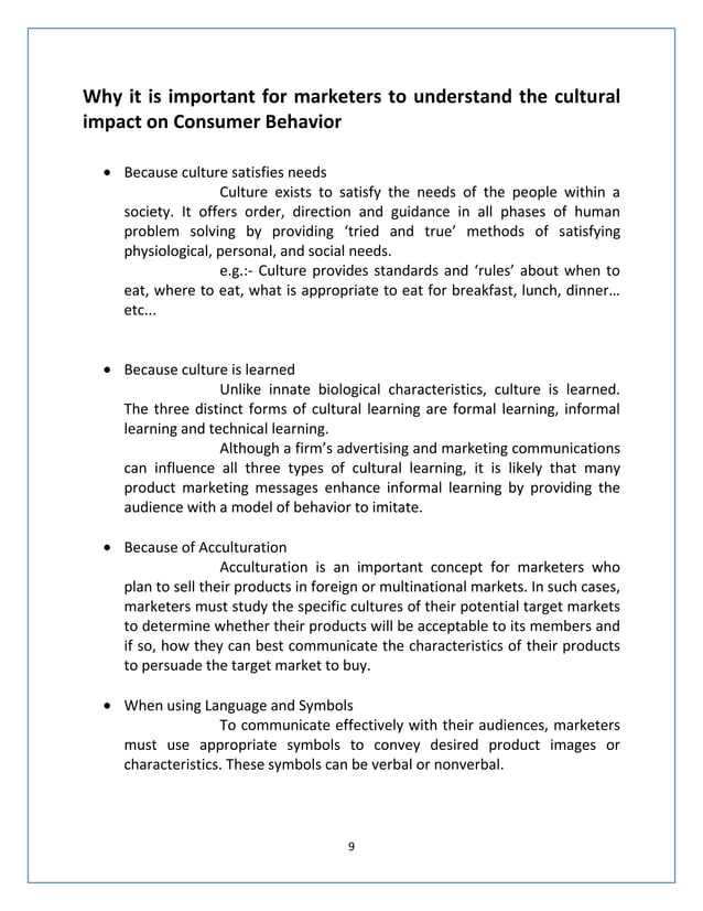 Impact of Culture on Consumer Behaviour | DOCX | Marketing and ...
