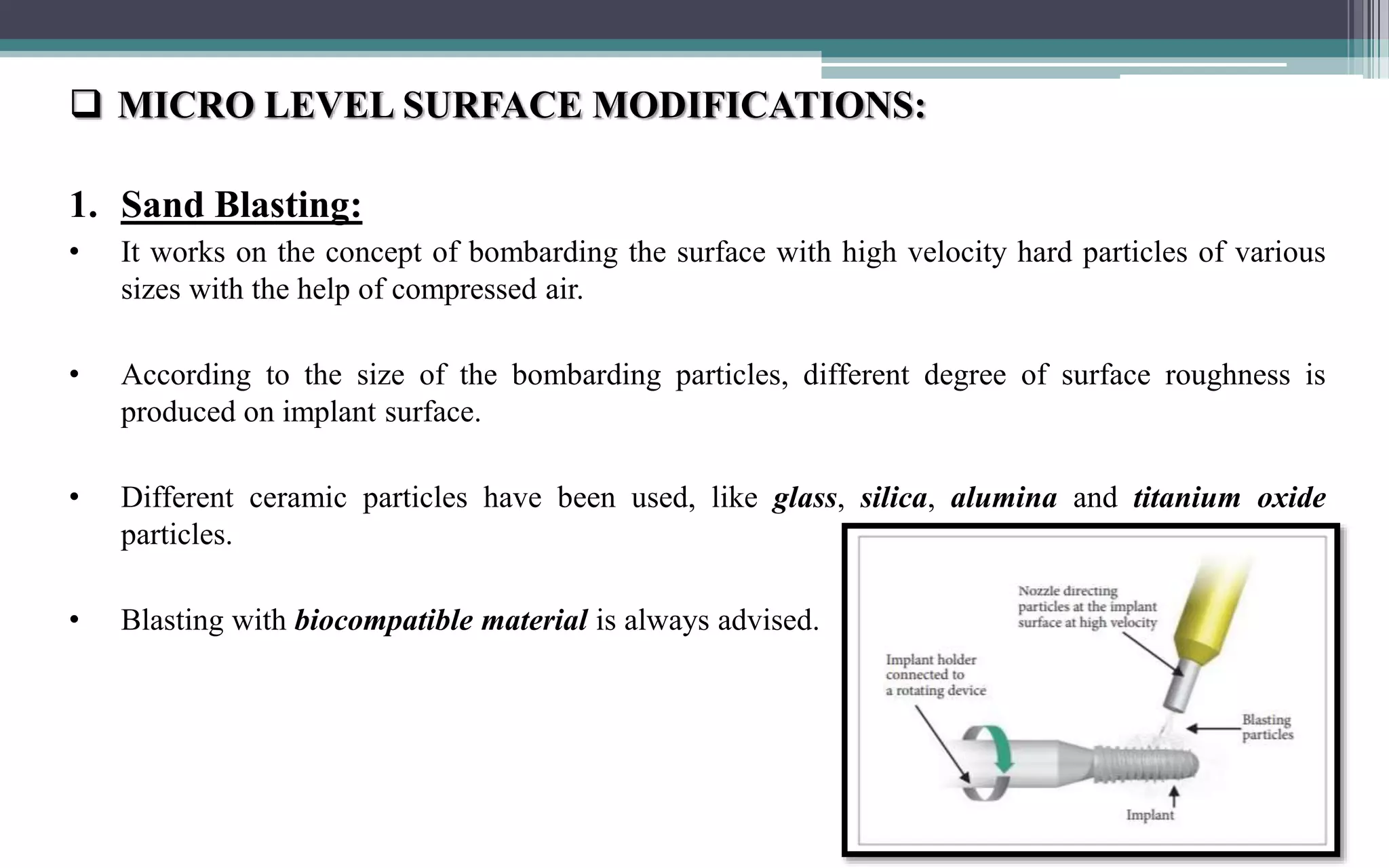 Impact of dental implant surface modifications on Osseo-integration | PPTX