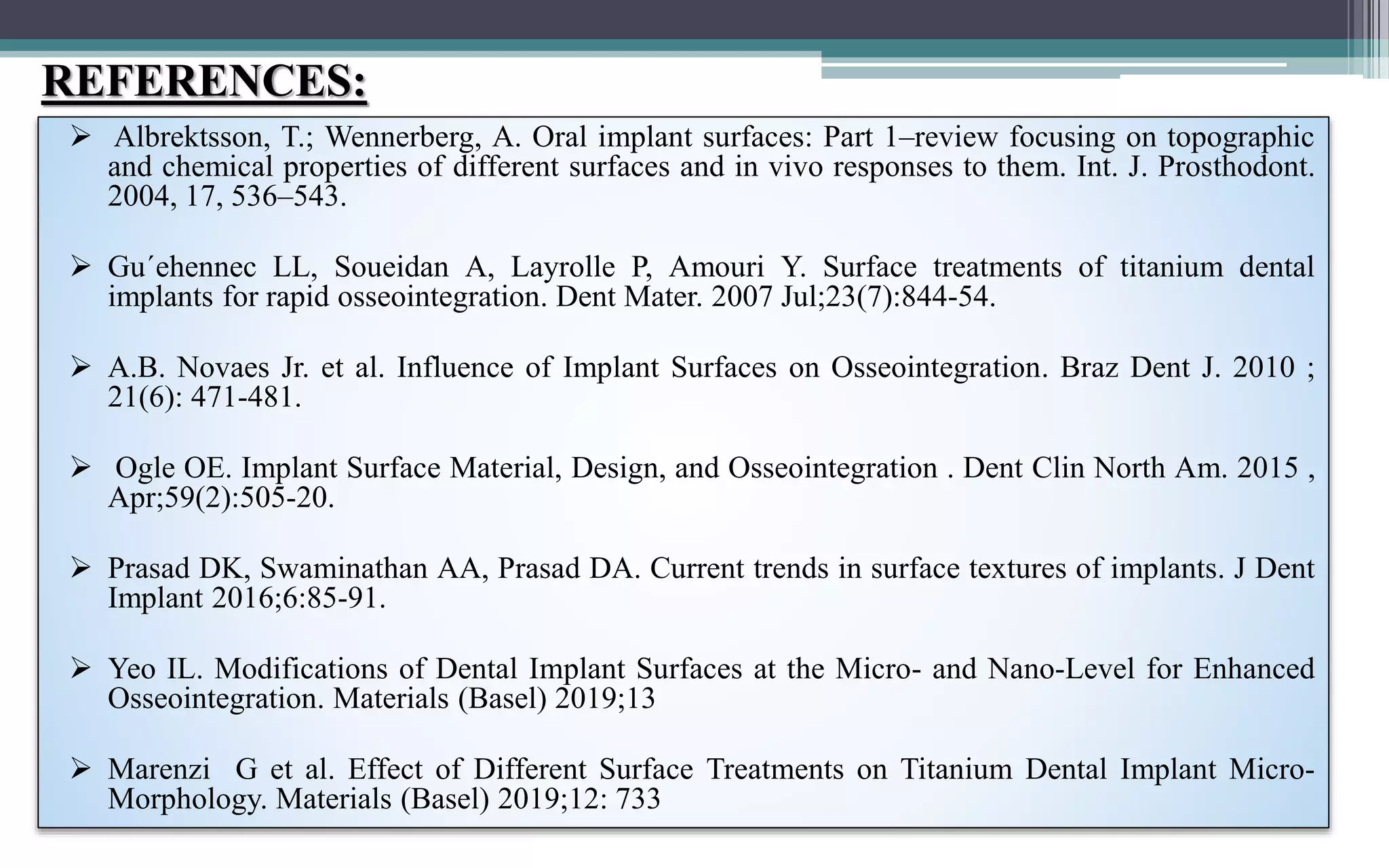 Impact of dental implant surface modifications on Osseo-integration | PPTX