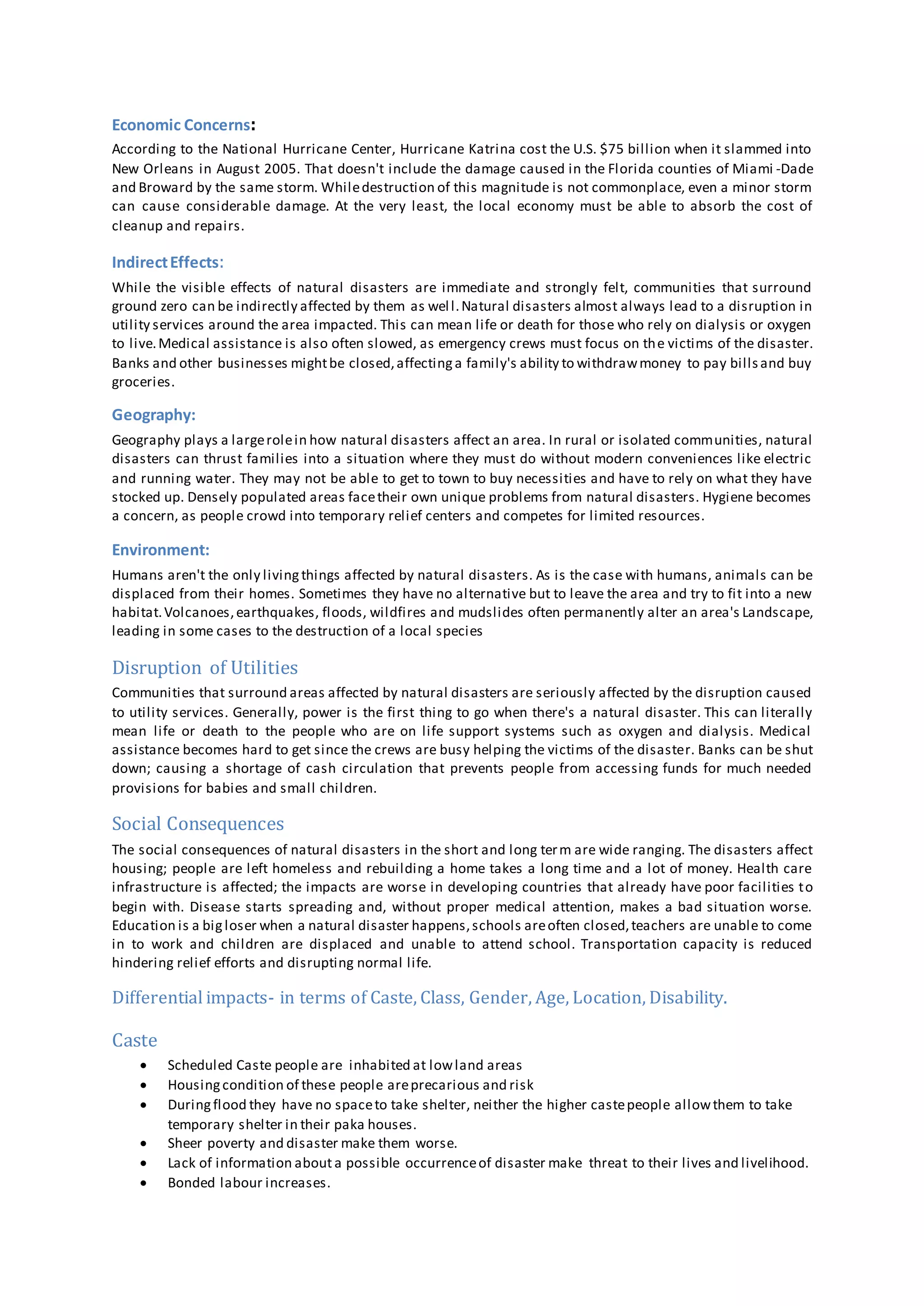 Impact of disasters unit - ii | PDF