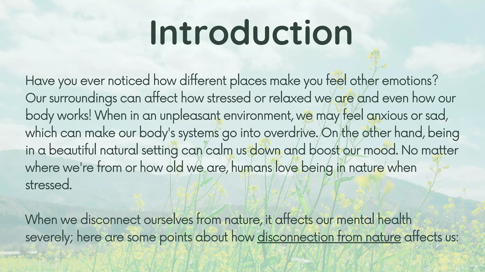 Impact of Disconnect from Nature on Mental Health | Solh Wellness | PDF