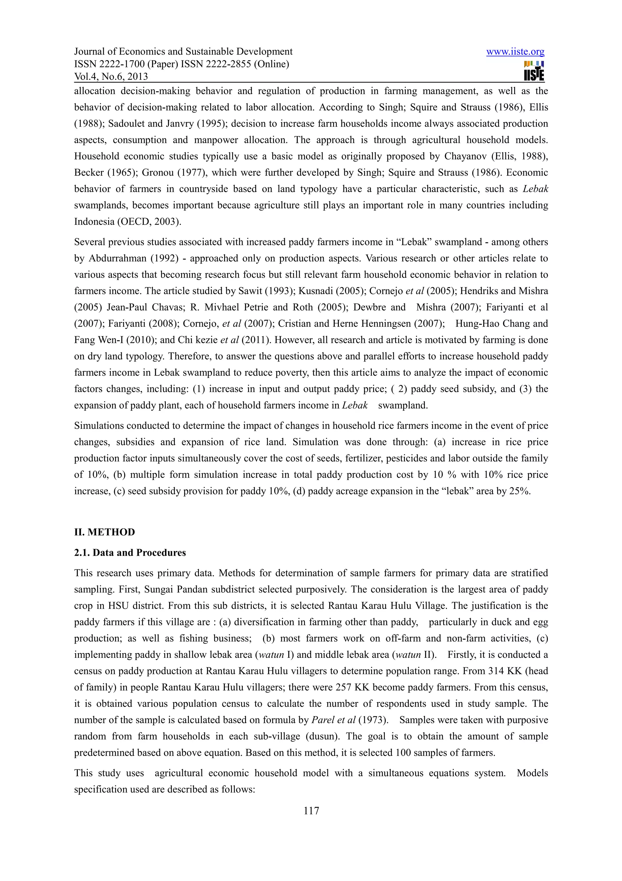 Impact of economic factors changes on paddy farmers | PDF