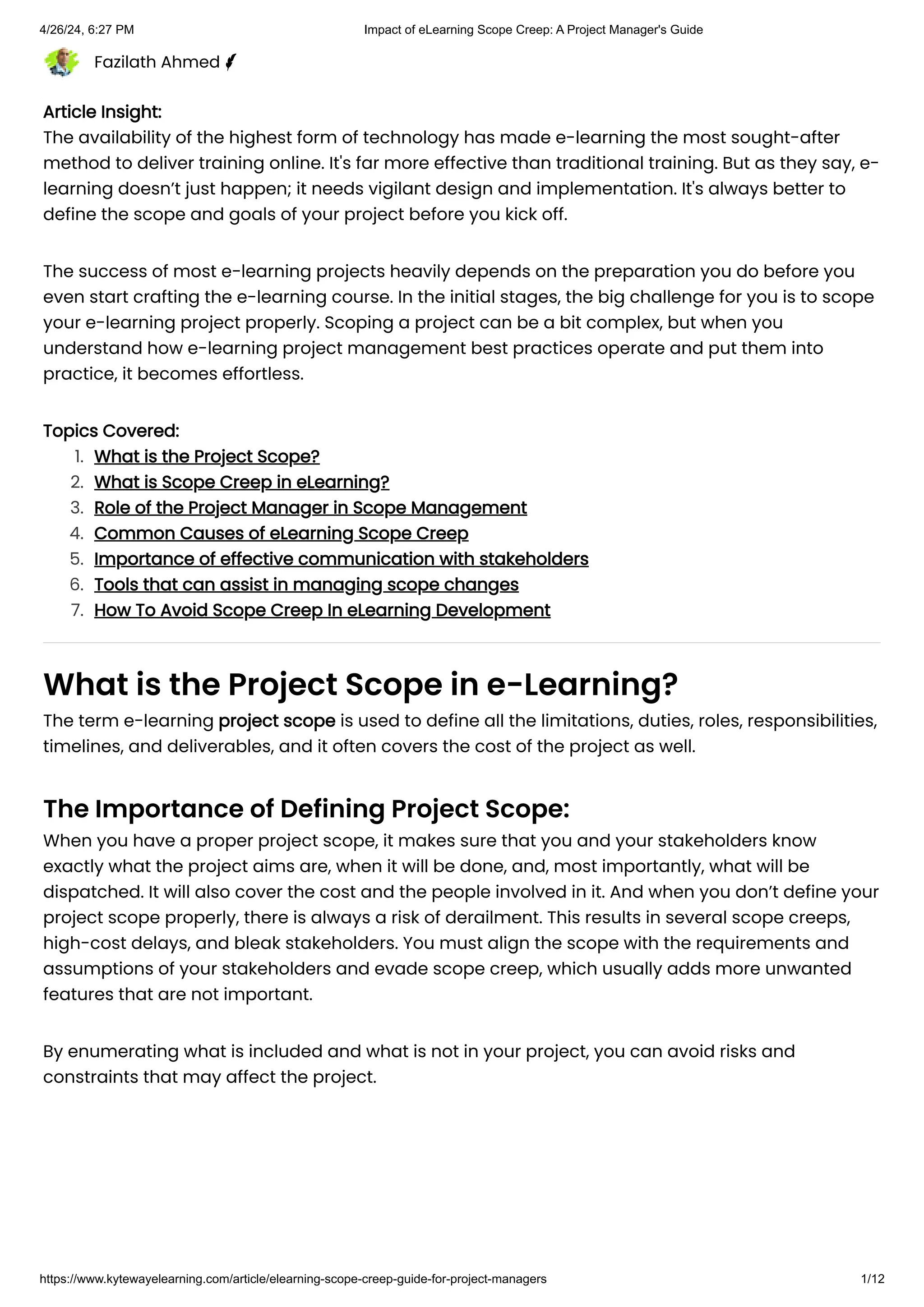 Impact of eLearning Scope Creep_ A Project Manager's Guide | PDF