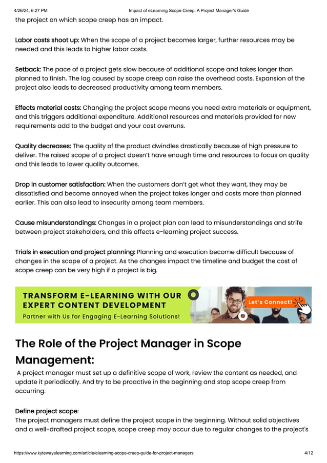 Impact of eLearning Scope Creep_ A Project Manager's Guide | PDF