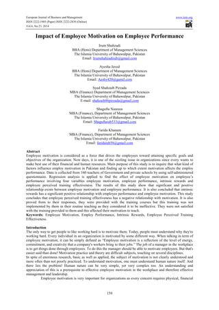 Impact of employee motivation on employee performance | PDF