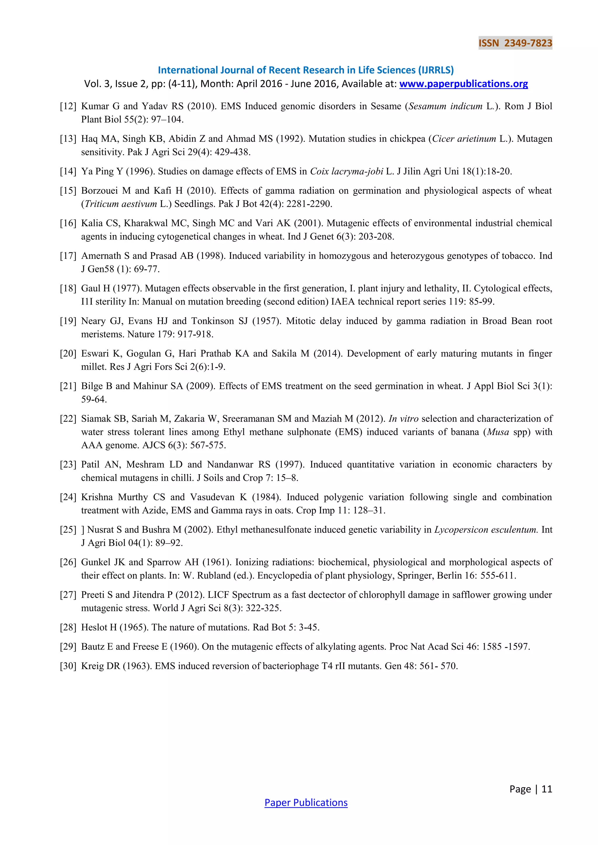 Impact of EMS Induction on Morphological, Anatomical and Physiological ...
