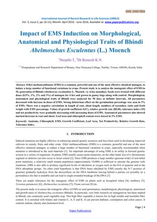 Impact of EMS Induction on Morphological, Anatomical and Physiological Traits of Bhindi ...