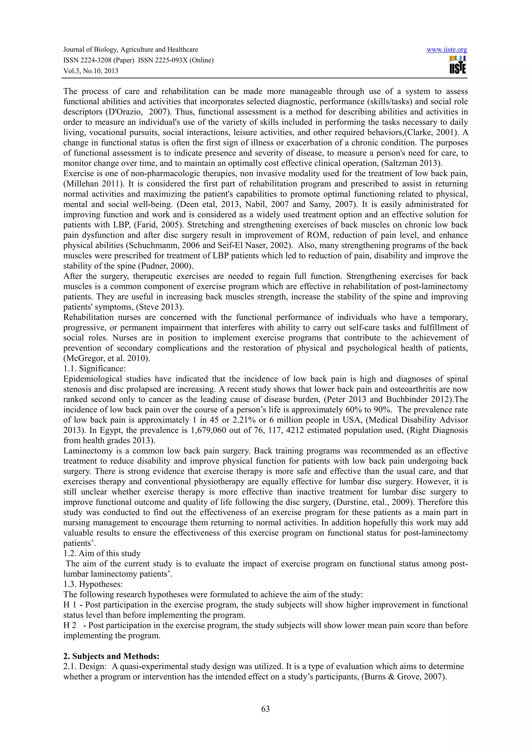 Impact of exercise program on functional status among post lumbar ...
