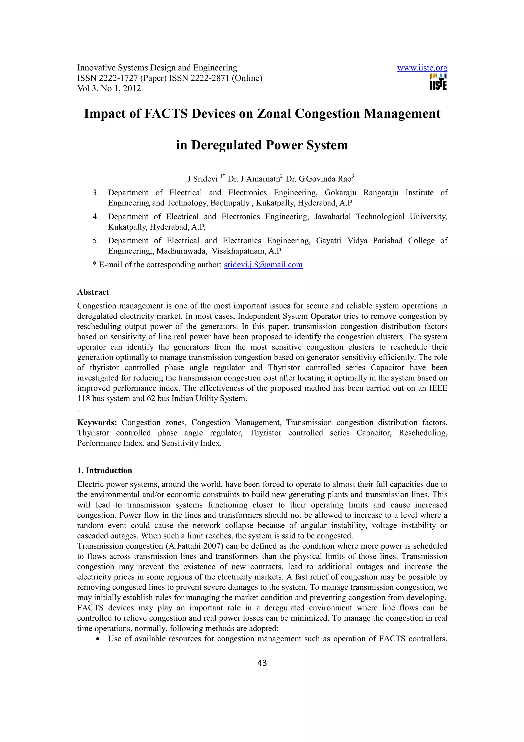 Impact Of Facts Devices On Zonal Congestion Management In Deregulated Power System Pdf
