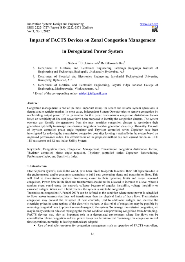 Impact Of Facts Devices On Zonal Congestion Management In Deregulated Power System Pdf