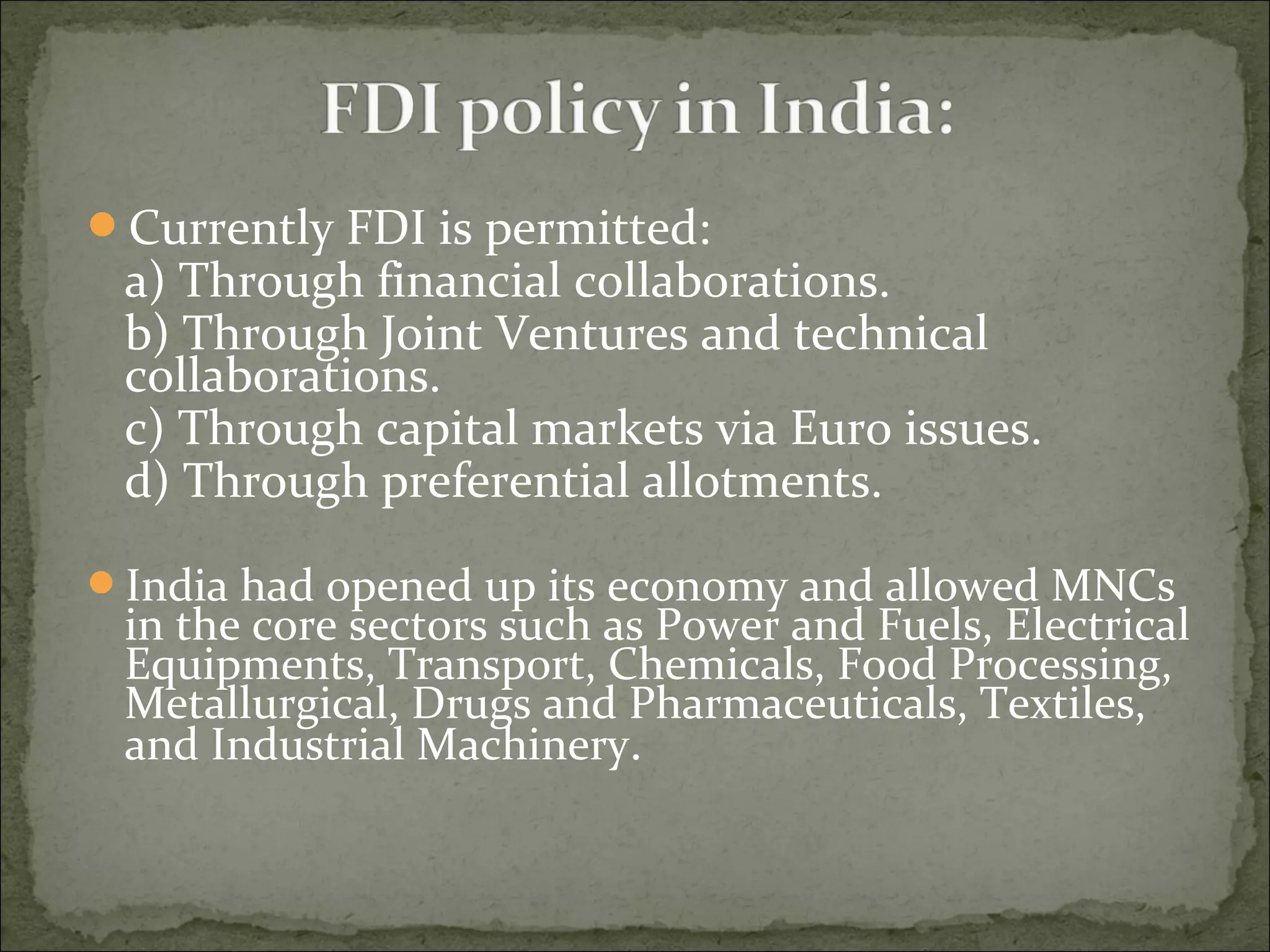 Impact of foreign direct investment in india | PPT