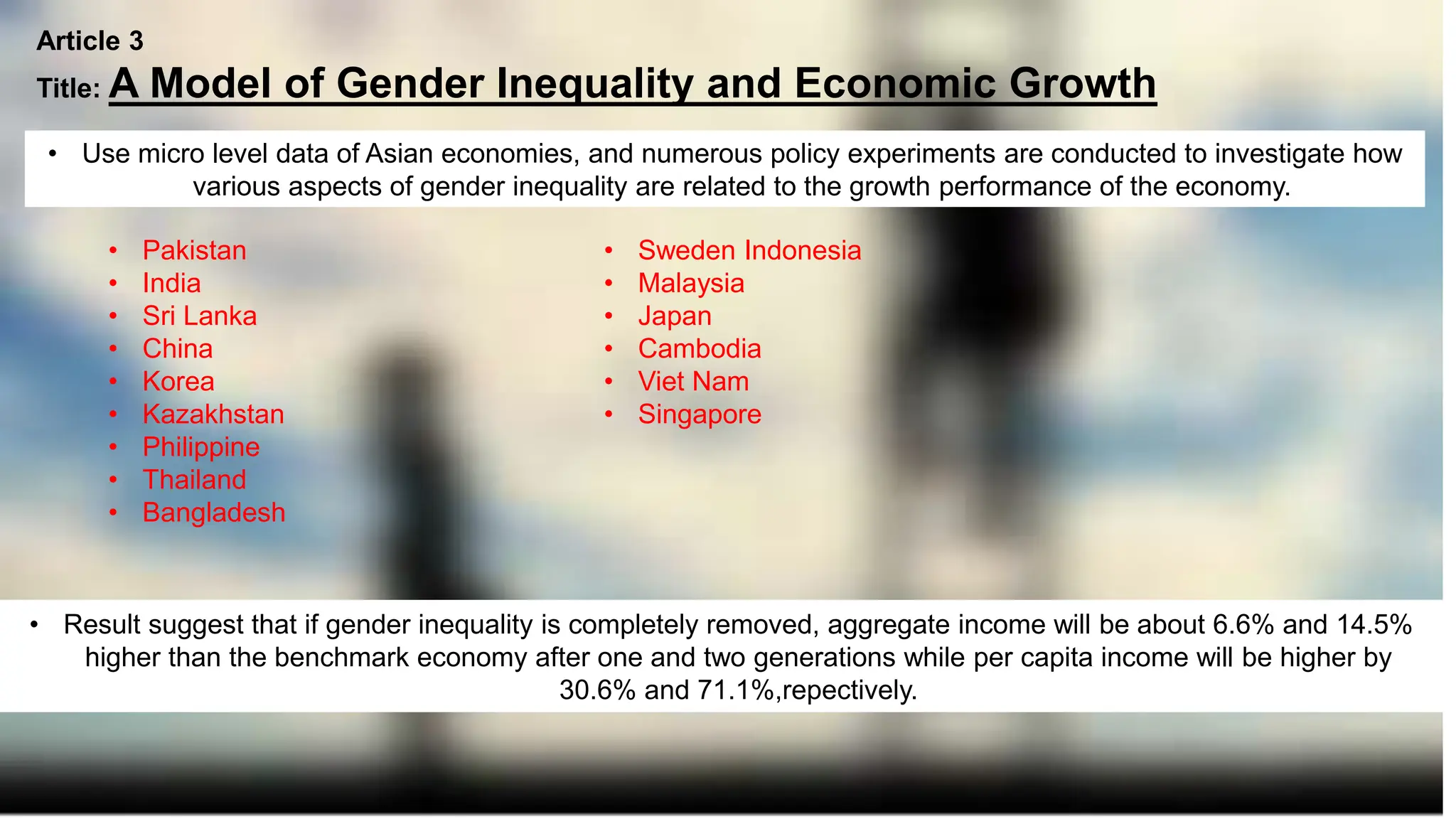 IMPACT OF GENDER INEQUALITY ON ASIAN COUNTRIES.pptx | Job Market | Economy