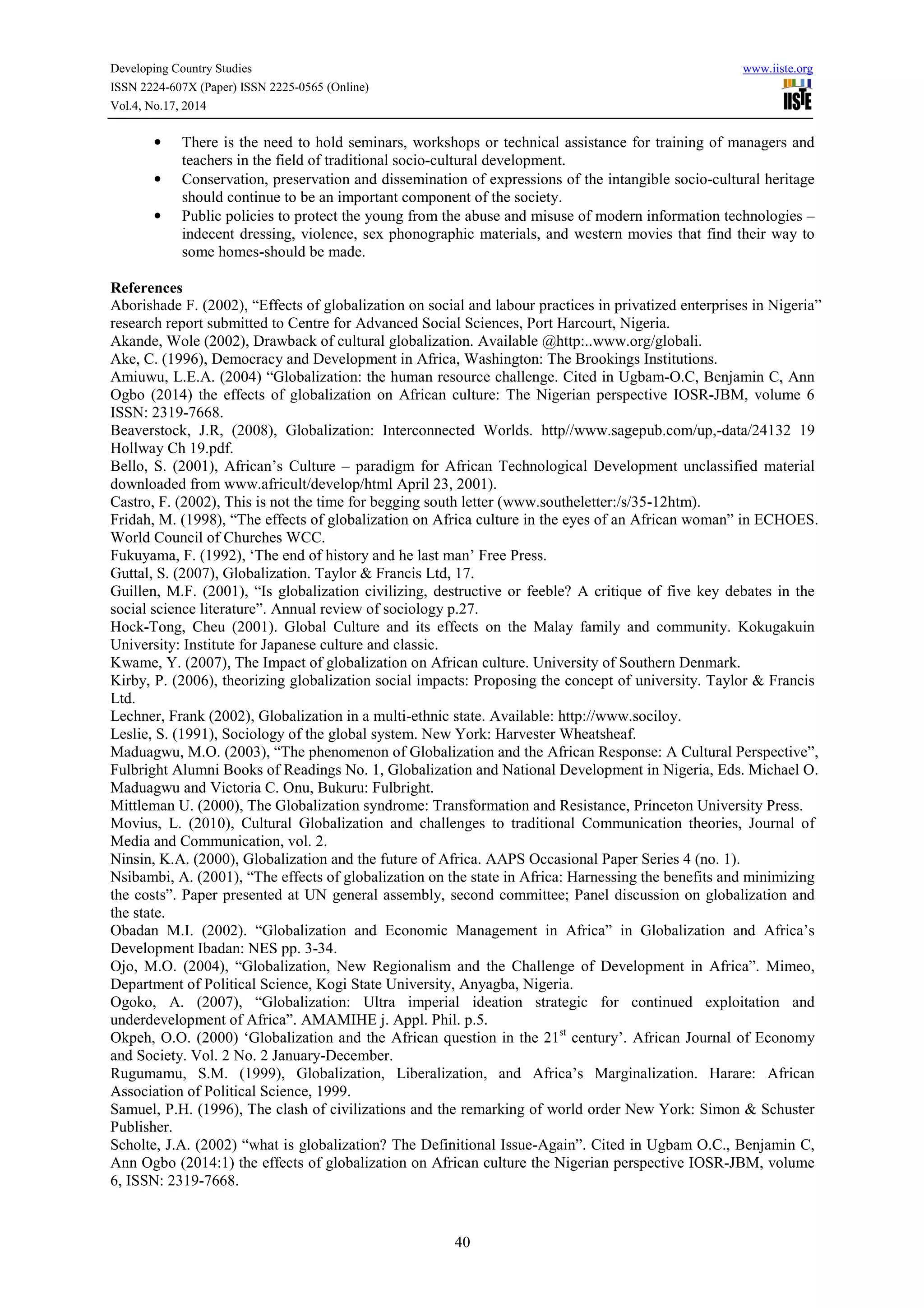 Impact of globalization on socio cultural development in nigeria | PDF