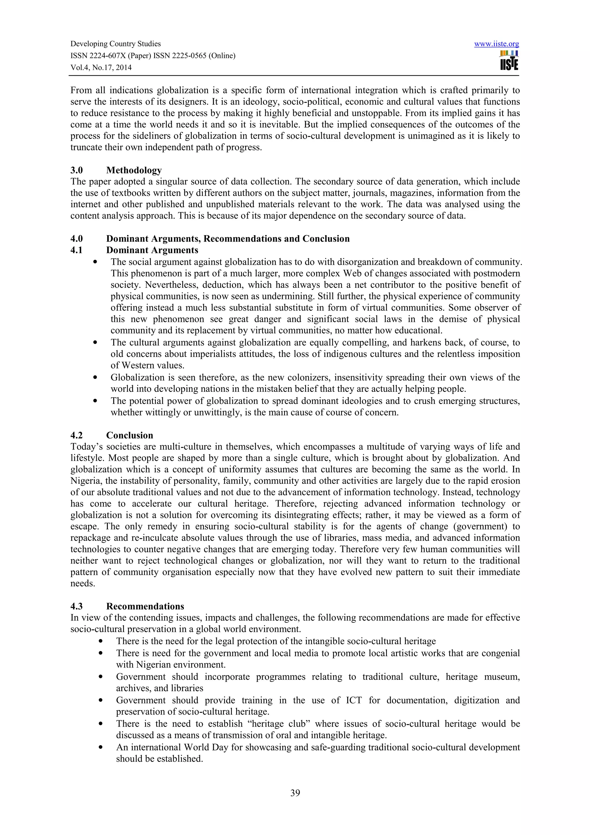 Impact of globalization on socio cultural development in nigeria | PDF