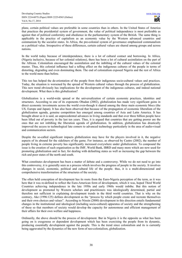 Impact of globalization on socio cultural development in nigeria | PDF