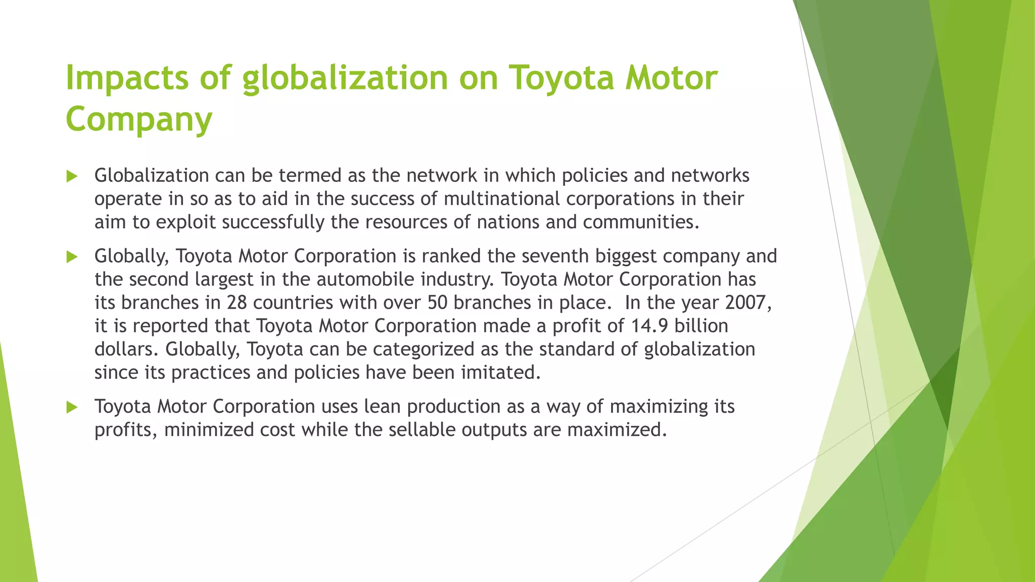 Impact of globalization on toyota motors | PPTX