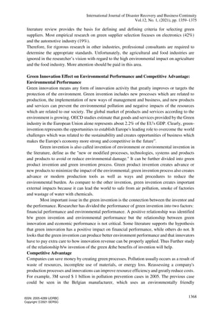 Impact of Green Supply Chain Management Practices on Environment Performance and Competitive ...