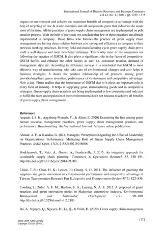 Impact of Green Supply Chain Management Practices on Environment Performance and Competitive ...