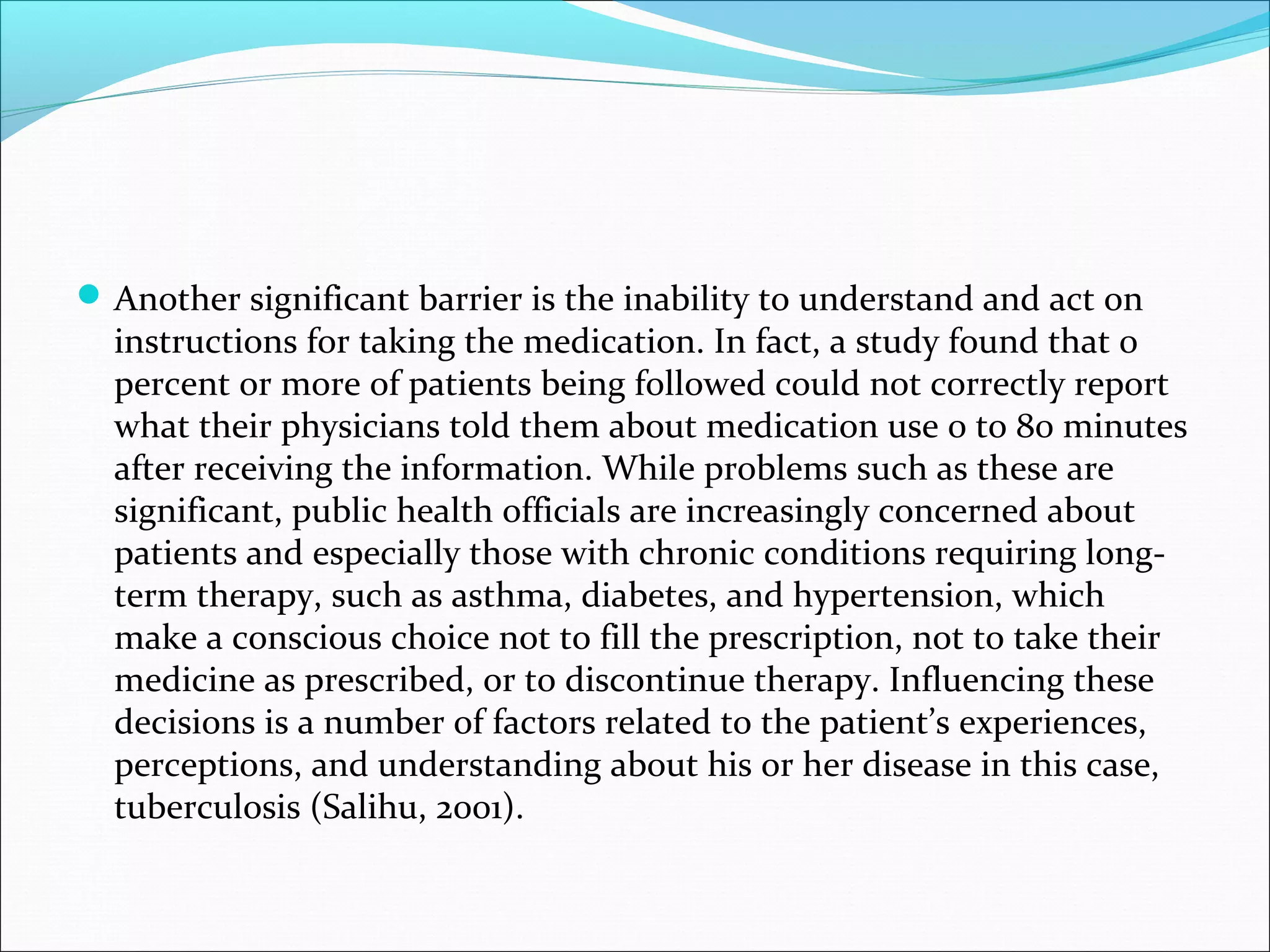 Impact of health education on tuberculosis drug adherence | PPT