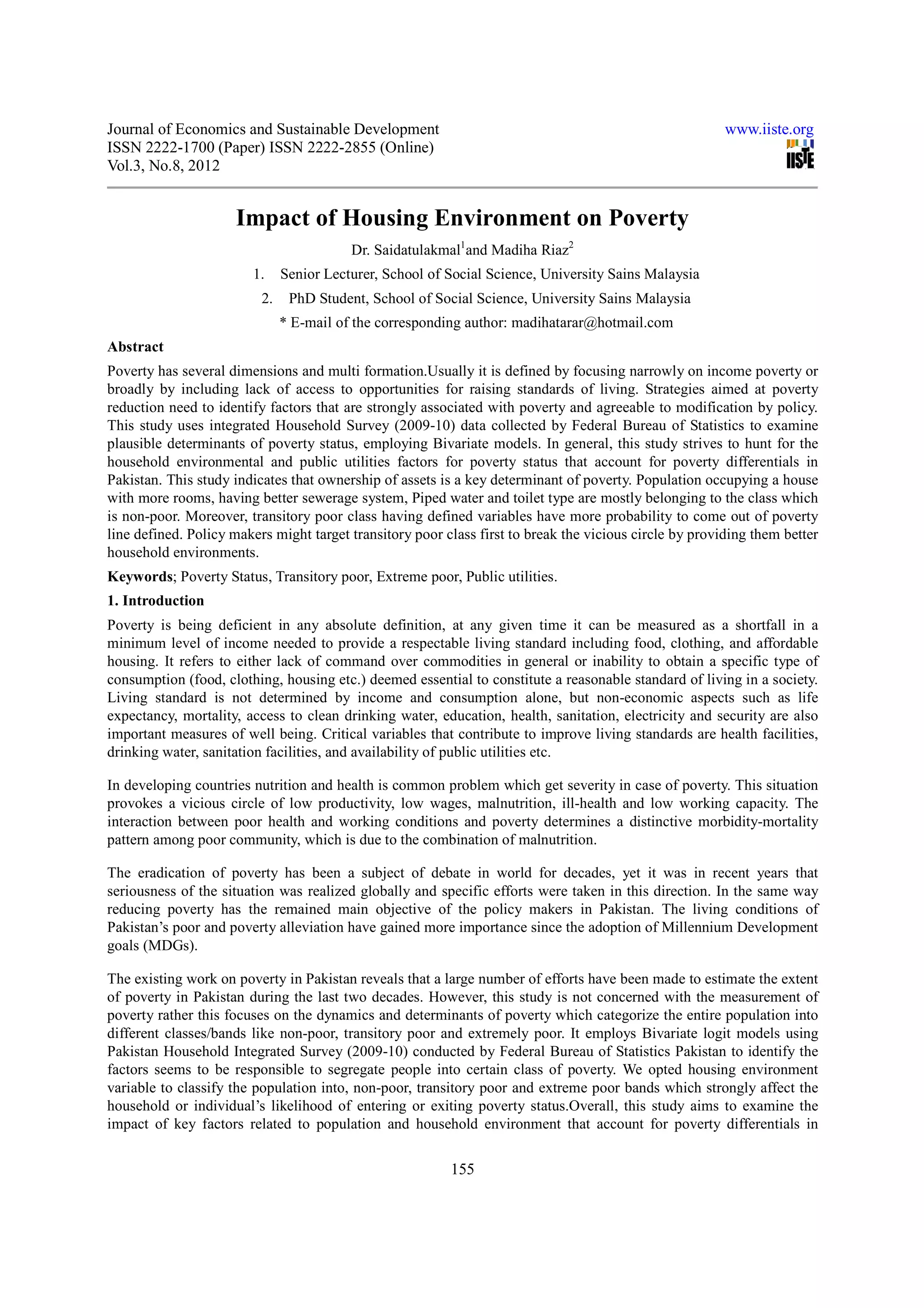 Impact of housing environment on poverty | PDF